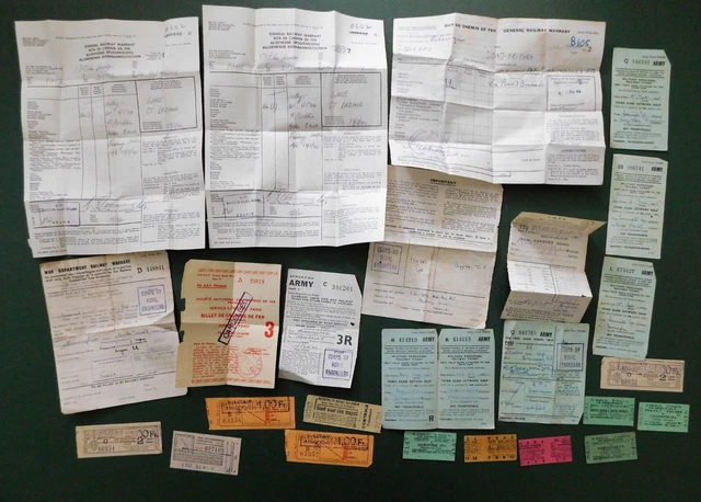 VINTAGE WW2 GWR LNER British Army & Overseas Railway Tickets Warrants ...