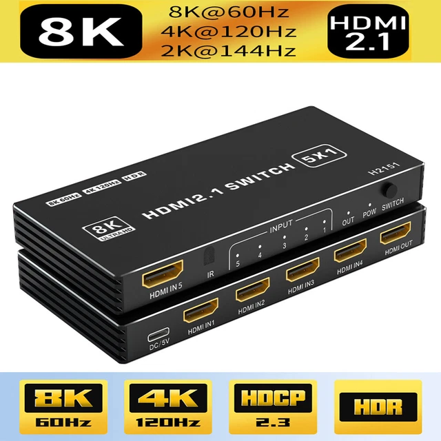 HDMI 2.1 SWITCH 4K 120Hz 5 port 8K HDMI Switch splitter 144Hz Dolby ...