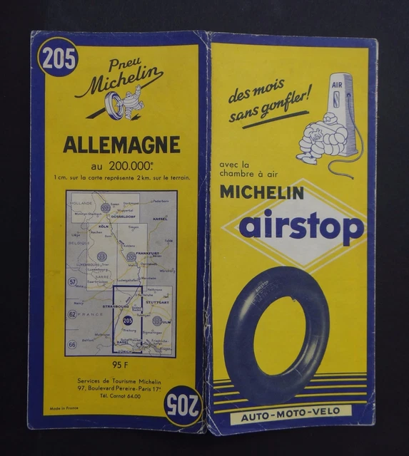 CARTE MICHELIN N°205 old map ALLEMAGNE 1955 Bibendum pneu tyre ...