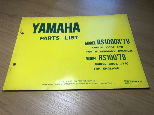 YAMAHA RS100DX RS100 Original Factory Parts List Manual Catalogue 1978 ...