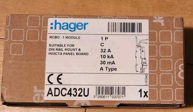 HAGER 32A RCBO bnib ADC432U TYPE A 30 mA ( 3 X items in this sale) £38. ...