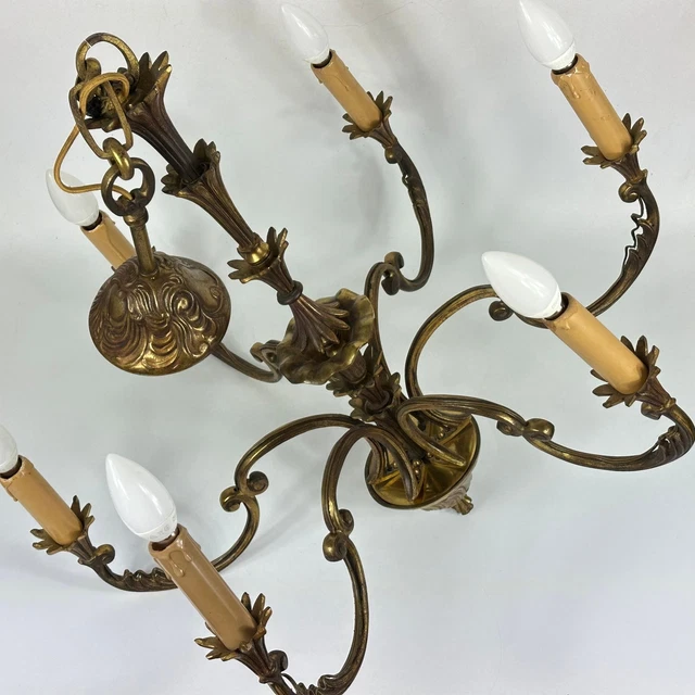 VINTAGE FRENCH SUPER Large 6 Arm Heavy 7KG Bronze Ceiling Light ...
