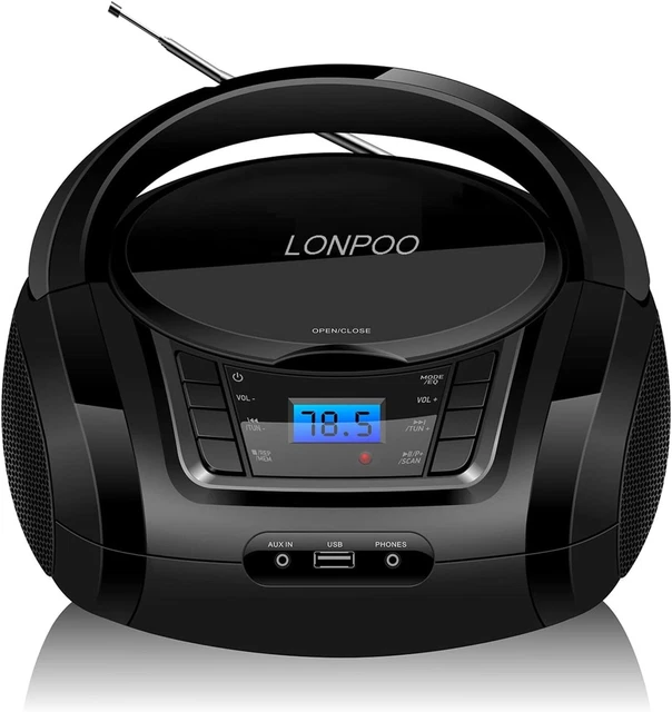 CD PLAYER PORTABLE Boombox with FM Radio/USB/Bluetooth/AUX Input and ...