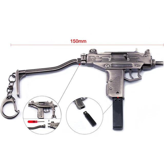 15CM ALLOY MINIATURE UZI Model Submachine Gun Pendant Pistol Keychain ...