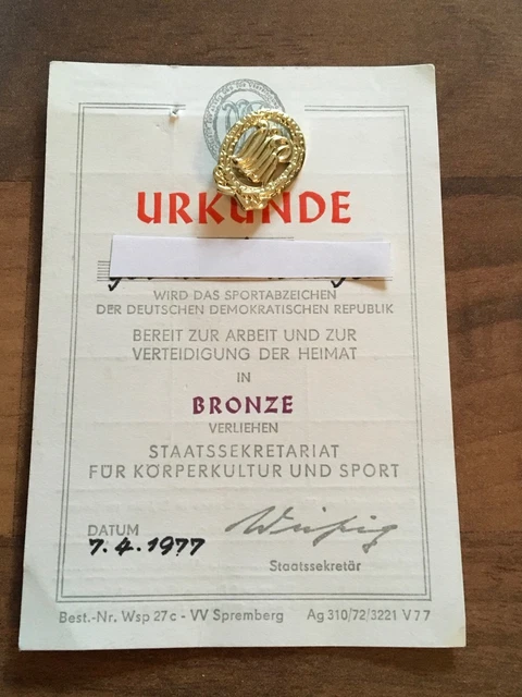 DDR URKUNDE BEREIT Zur Arbeit Und Zur Verteidigung Der Heimat mit ...