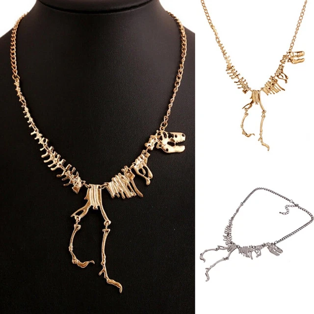 GOTH PENDANT CHAIN Dead Tyrannosaurus T-Rex Dinosaur Skeleton Necklace ...
