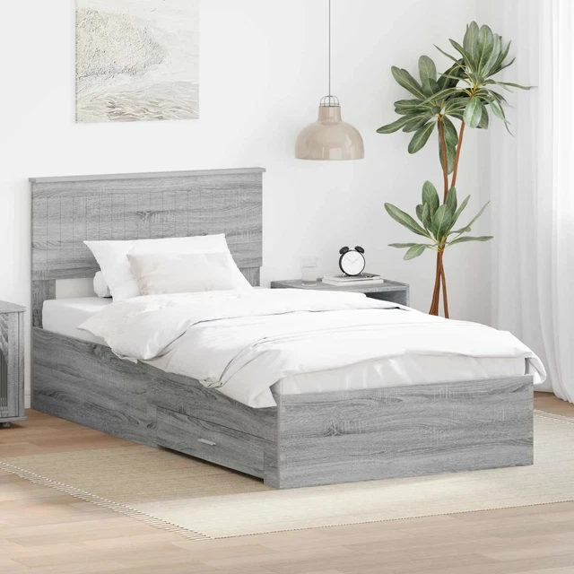 Bed Frame With Drawer Grey Sonoma 100 X 200 Cm Engineered Wood Vidaxl