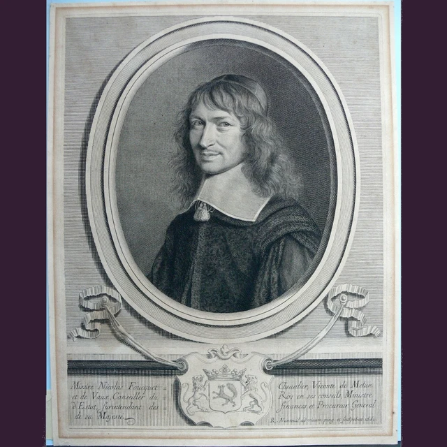 PORTRAIT DE NICOLAS FOUQUET Gravure au Burin de Robert NANTEUIL XVIIe ...