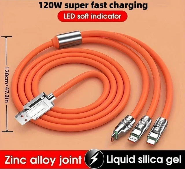 CABLE CHARGEUR MULTI USB TYPE-c iPhone Micro-usb Charge Rapide 6A ...