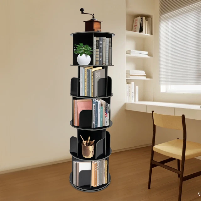 360° ROTATING BOOKSHELF 5-Tier Bookcase Storage Shelf /Freestanding ...