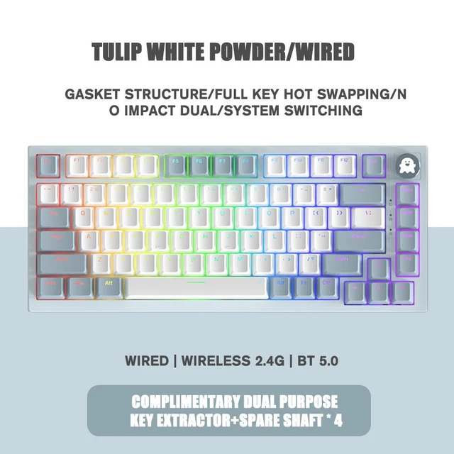 AK82 MECHANICAL KEYBOARD Wireless Wired E-Game Office Girl Structure ...