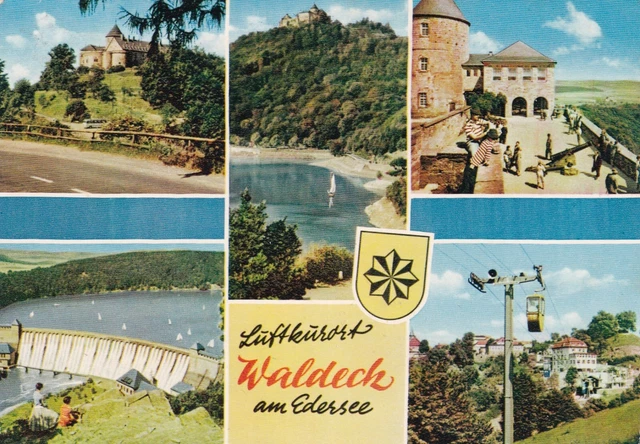 CARTOLINA WALDECK EDERSEE diga castello funivia cabinovia abrasioni ...