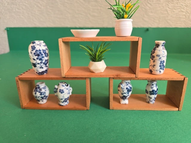 DOLL HOUSE 3X cherry wood box shelves very versatile all items included ...