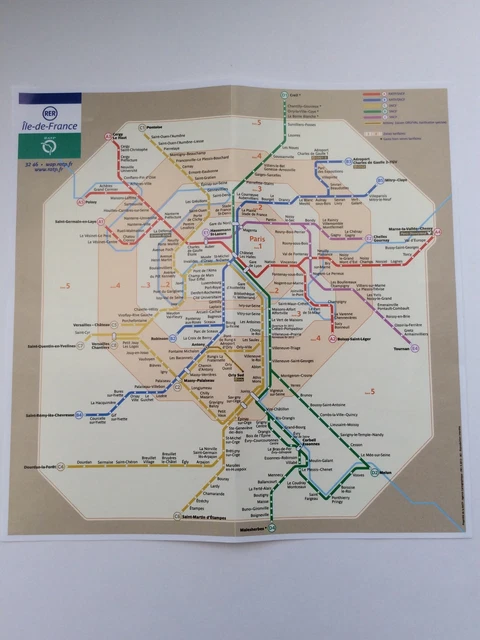 VINTAGE RAILWAY MAP - RER Ile-de-France - RAPT - Paris France - IN ...