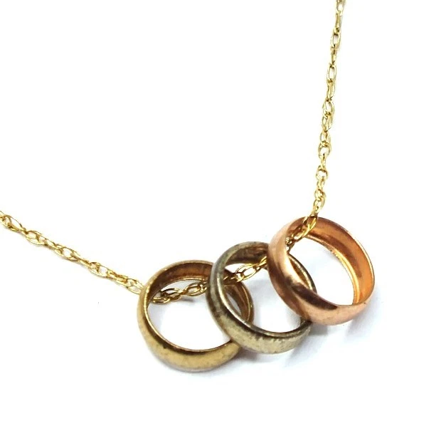 .375 9CT MULTI-TONE GOLD Ring Charm Pendant 16" Chain Necklace 1.01g ...