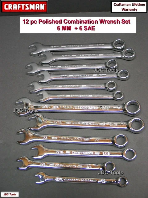 CRAFTSMAN TOOLS 12PC POLISHED Chrome SAE & METRIC MM 12pt Combination ...