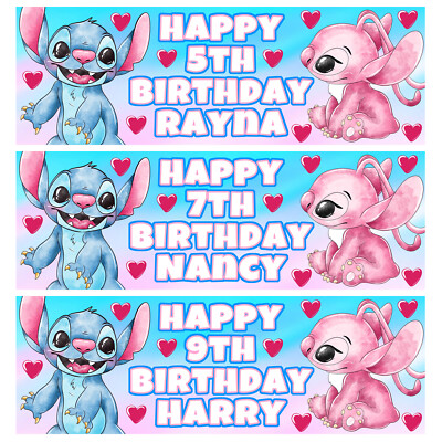STITCH & ANGEL Personalised Birthday Banner/Disney Lilo & Stitch ...