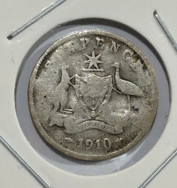 1910 AUSTRALIA 6 Pence - Edward VII 0.925 Silver Coin - Stamped EUR 6 ...
