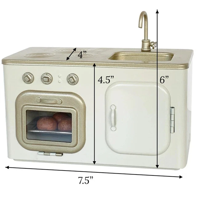NEW MAILEG MOUSE Dollhouse Kitchen Miniature Oven Stove Sink Cream w ...