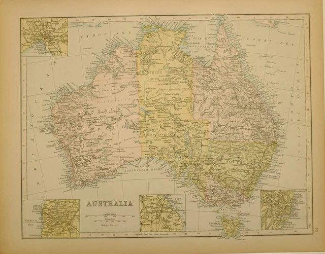 1897 ANTIQUE MAP Australia Queensland Victoria New South Wales Tasmania ...