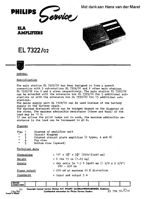 SERVICE MANUEL D'INSTRUCTIONS pour Philips El 7322 EUR 9,42 - PicClick FR