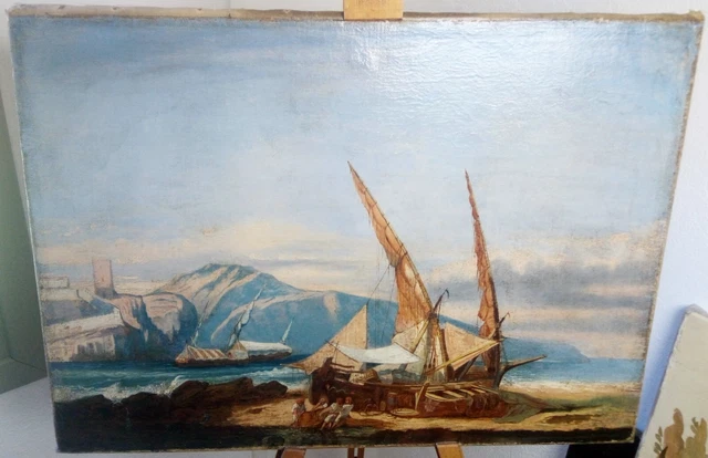 TABLEAU ANCIEN, HUILE sur toile, " marine" fin XIXème- début XXème EUR 86,00 - PicClick FR