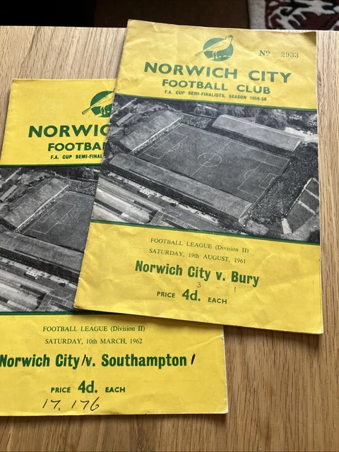 2 X NORWICH City FC Programmes 1961/62 Season £2.24 - PicClick UK