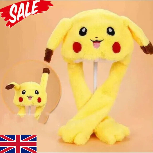 UK SELLER PIKACHU Rabbit Hat Plush Moving Ears Pressing with Airbag Cap ...