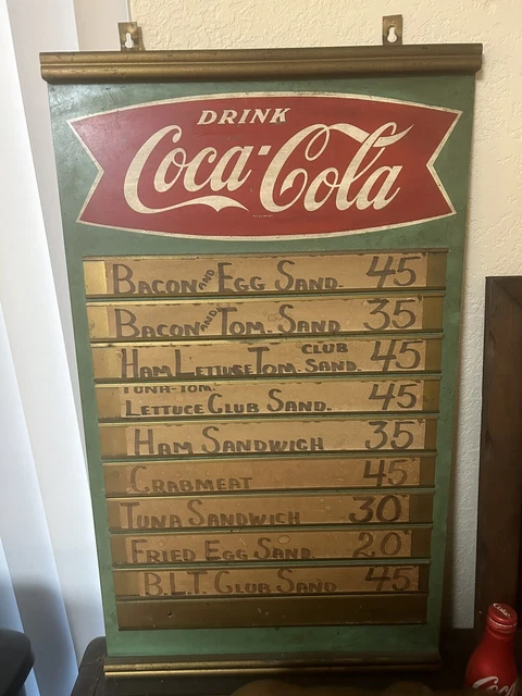 VINTAGE COCA-COLA MENU Board "Drink Coca-Cola" Panel W/ 10 Menu ...