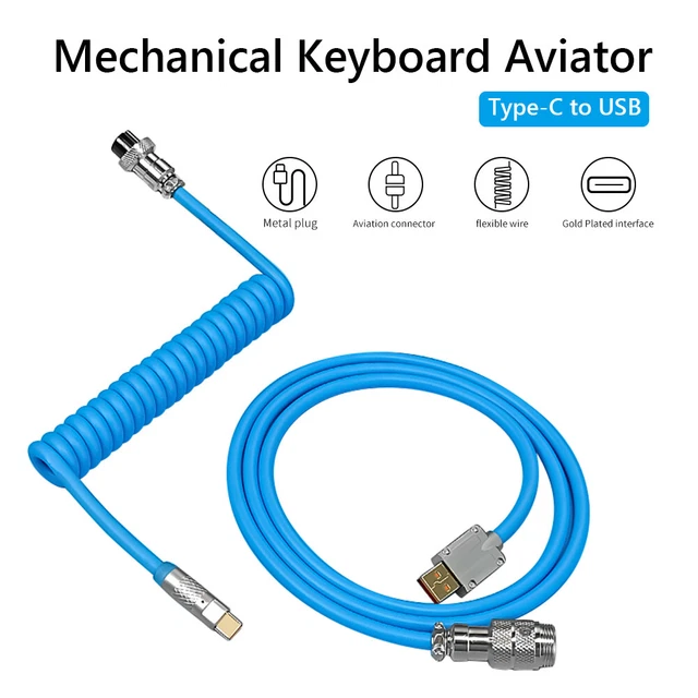 2 IN 1 RGB Coiled Cable Type-C to USB Mechanical Keyboard Aviator Cable ...