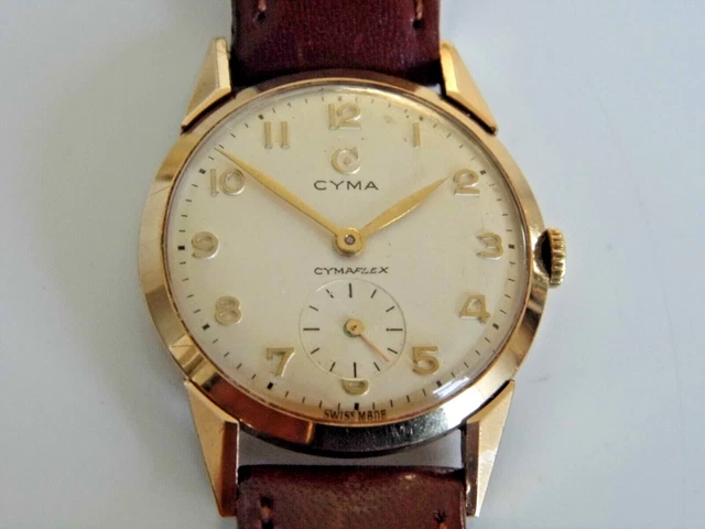 VINTAGE GENTS LADIES Cyma Cymaflex 9Ct Solid Gold Manual Wind Watch £ ...