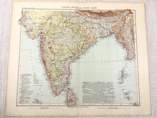 1907 ANTIQUE MAP of India Indian Sub Continent Ceylon Andaman and ...