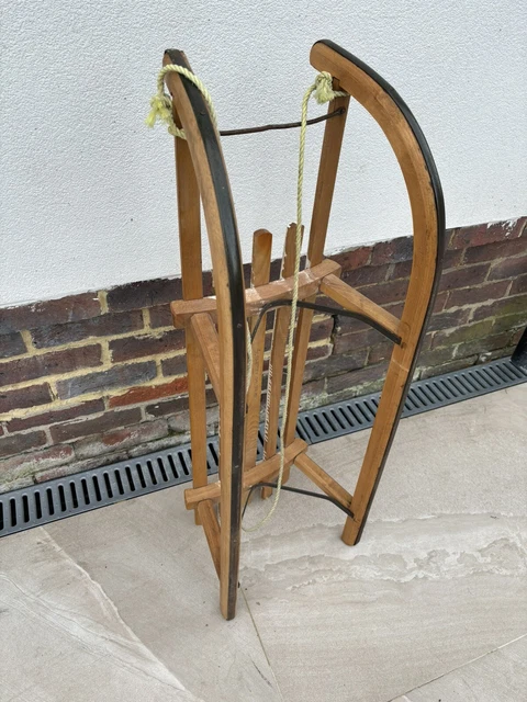 VINTAGE DAVOS SLEDGE Sleigh Sled Wooden Slatted Wood Toboggan Christmas ...