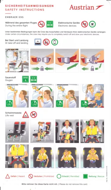 AUSTRIAN (AUSTRIA) - Embraer E95 - Safety Card - Consignes De Securite ...