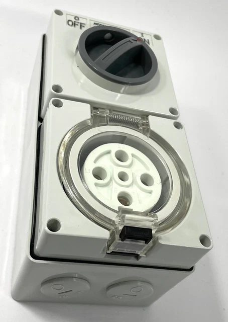 50 A AMP 5 Pin 3 Phase 415v Switched Socket Combination Outlet IP66 ...