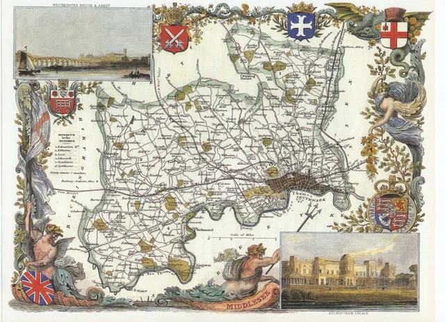 A REPRODUCTION OF an 1830's map by Thomas Moules of the County of ...
