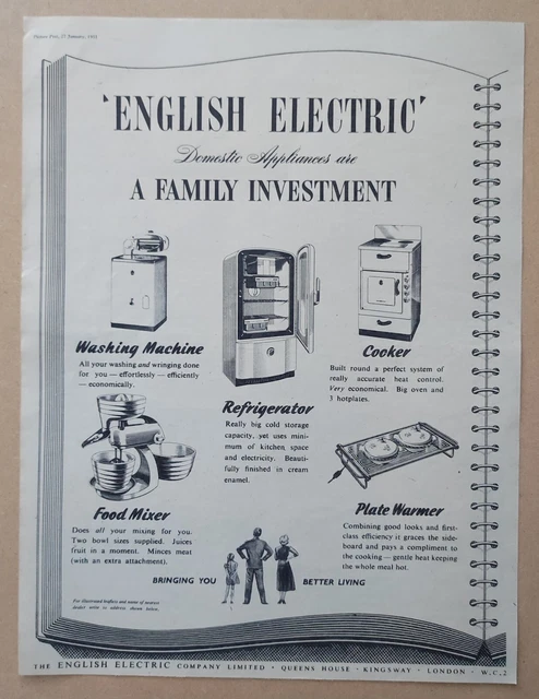 ENGLISH ELECTRIC DOMESTIC appliances Original UK Press Advert 1951 £4. ...