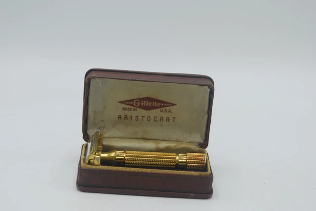 VINTAGE 1930S 1940S Gillette Gold Aristocrat Safety Razor In Case $80. ...