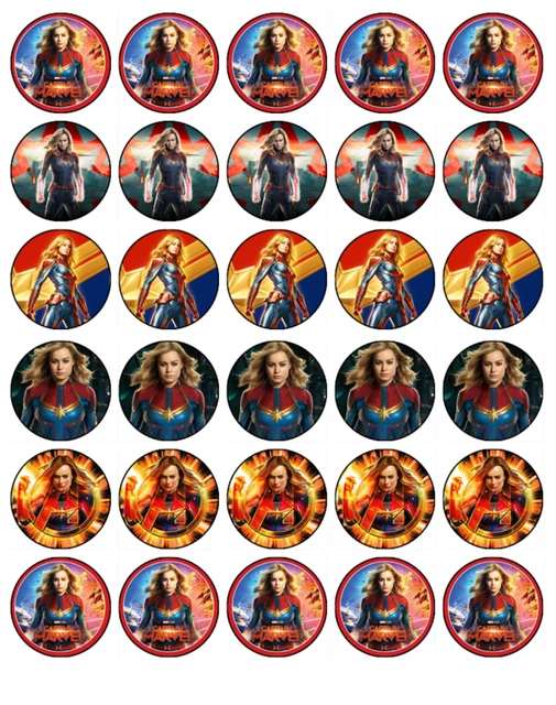 CAPTAIN MARVEL EDIBLE Cupcake Toppers Wafer Birthday Cake Avengers ...