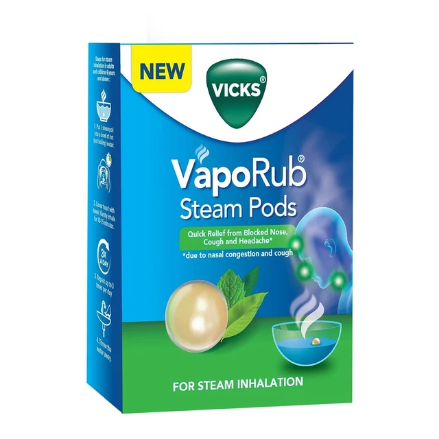VICKS VAPORUB STEAMPODS pour inhalation de vapeur, soulagement rapide ...