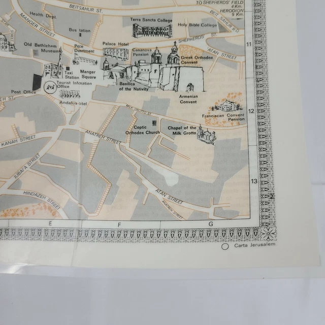 MAP OF BETHLEHEM Vintage 1982 Laminated Israel Tourism Judea Samaria ...