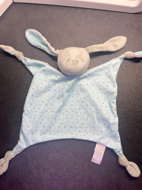 CAROUSEL TESCO BLUE Grey Stars Baby Bunny Rabbit comforter Blankie soft ...