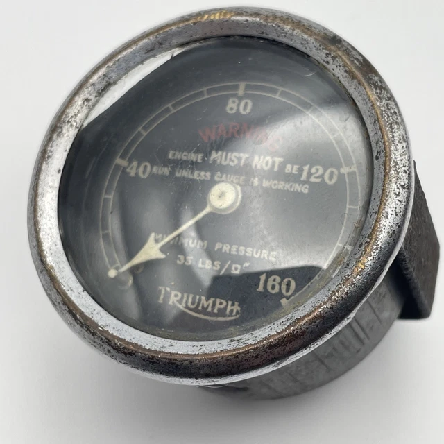 GENUINE TRIUMPH PRE-WAR Motorcycle Pressure Gauge 160lbs Vintage Bike ...