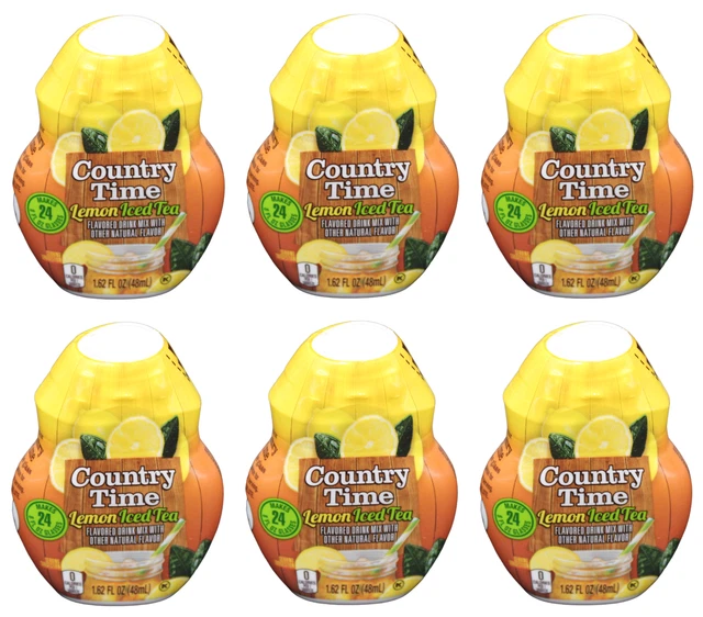 COUNTRY TIME LEMON Iced Tea Syrup Water Flavor Mix Enhancer Drink (6 ...