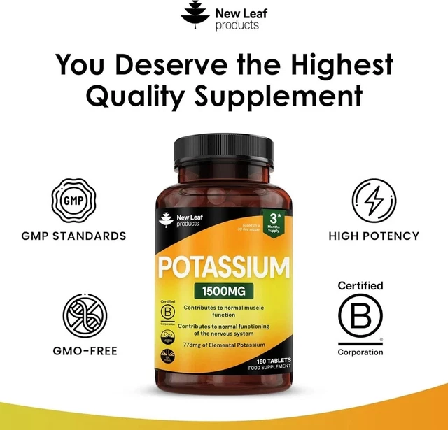 POTASSIUM 1500MG SUPPLEMENTS High Strength - 180 Tablets Nervous System ...