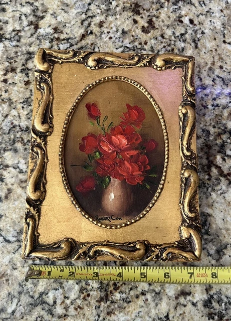 VINTAGE ROBERT COX (1934-2001) Signed Oil Painting Red Roses On Board ...