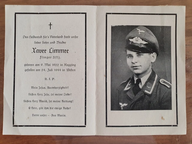 STERBEBILD WK 2/DEATH Card WW2: Pilot, gef. 24.7.44 Normandie ...
