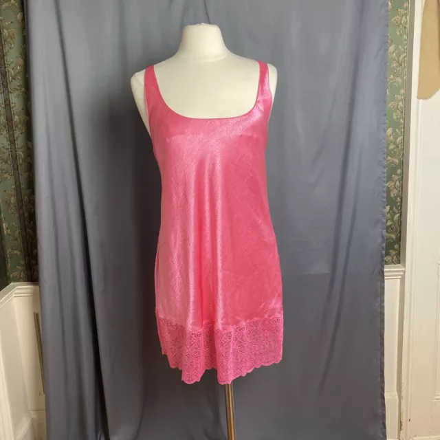 Vintage Victorias Secret Nightie Womens Large Pink Satin Gold Label