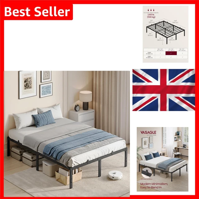 DOUBLE METAL BED Frame 135x190cm Ink Black Easy Assembly Under-Bed ...