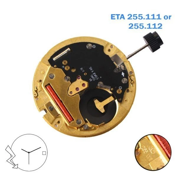 ETA 255.111 ODER 255.112 Schweizer Uhrwerk - 3 Zeiger - weiße ...